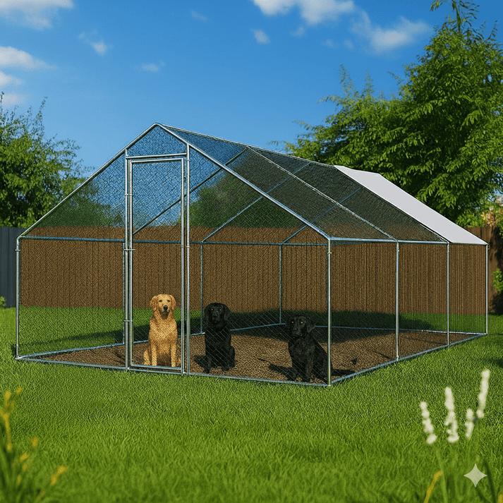 Outdoor Dog Cage 3m × 6m – Walk-In Metal Dog Enclosure with Roof