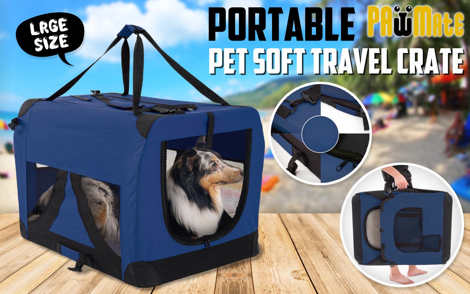 Portable Soft Dog Cage Crate Carrier Travel Dog Crate BLUE
