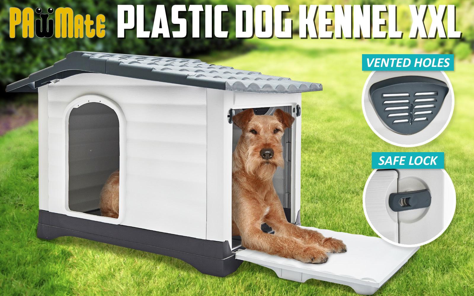 Blue Grey Dog Kennel House Plastic Weatherproof Outdoor XXL