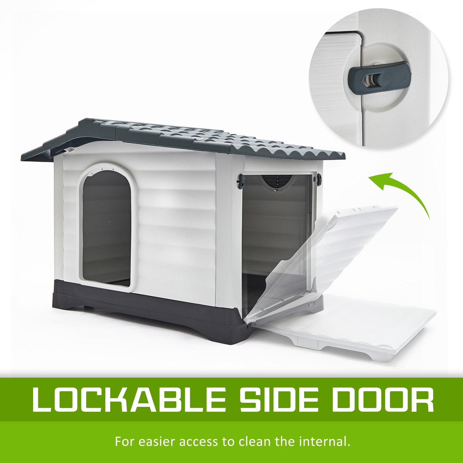 Blue Grey Dog Kennel House Plastic Weatherproof Outdoor XXL