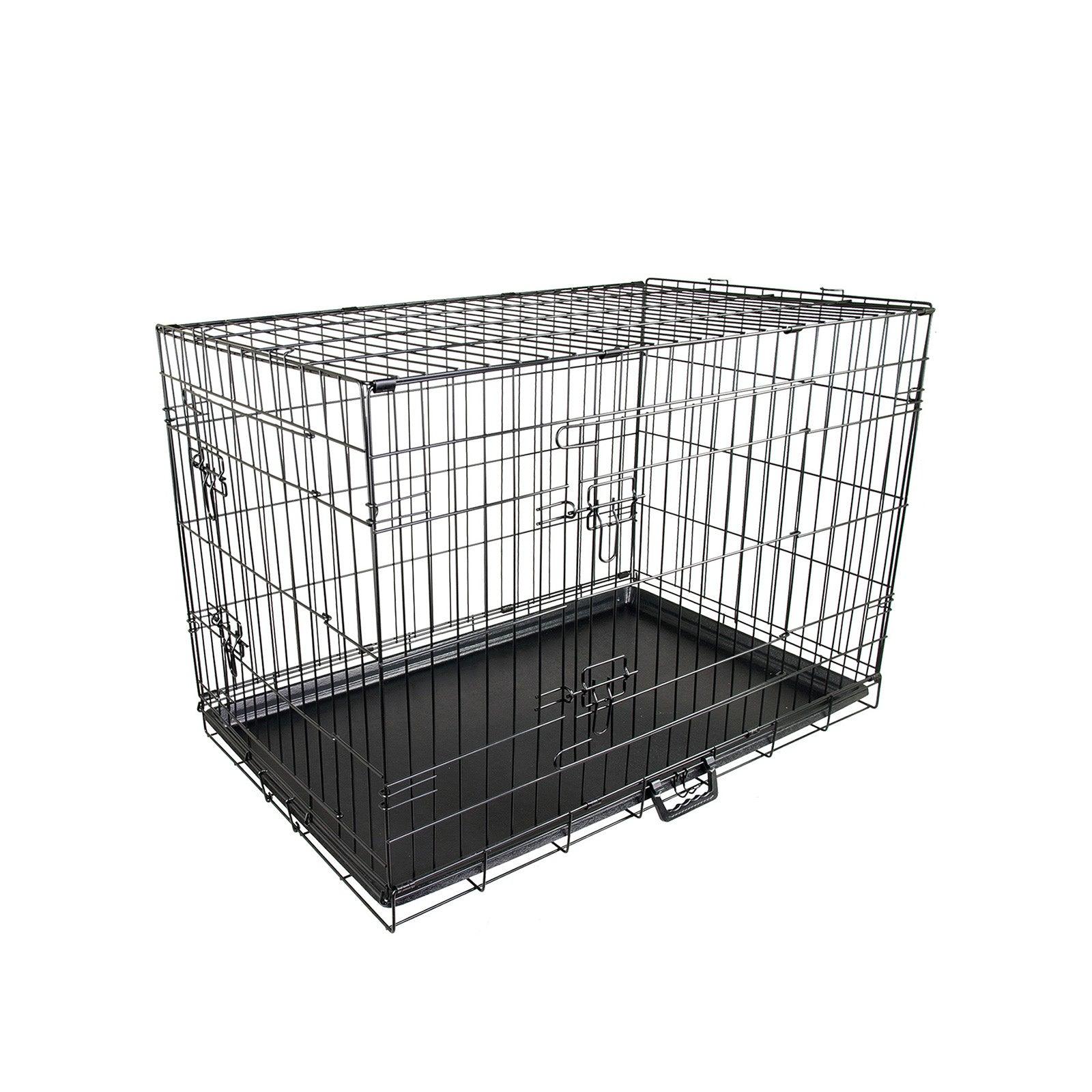 Wire Dog Cage Foldable Crate Kennel with Tray 2-Door