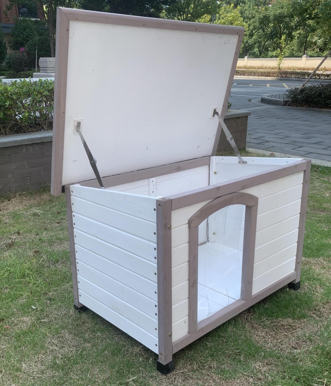 Timber Pet Dog Kennel House Puppy Wooden Timber Cabin With Stripe Whit